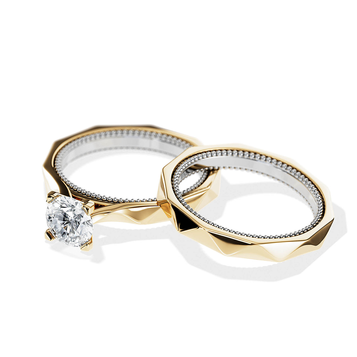 Two Tone 1.00CT Lab Grown Diamond Triangle Faucets Engagement Ring Set ...